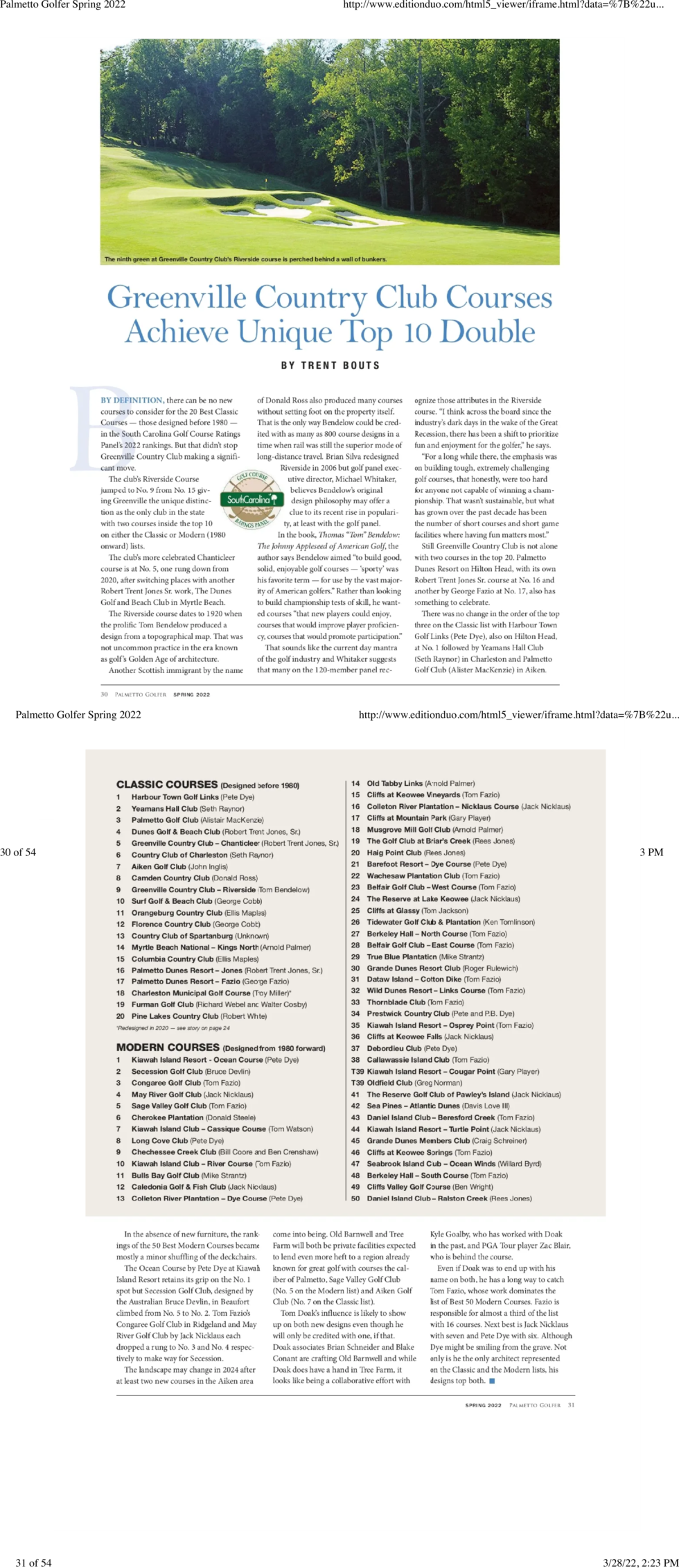 Prestwick Named Among Top SC Courses | Prestwick Country Club
